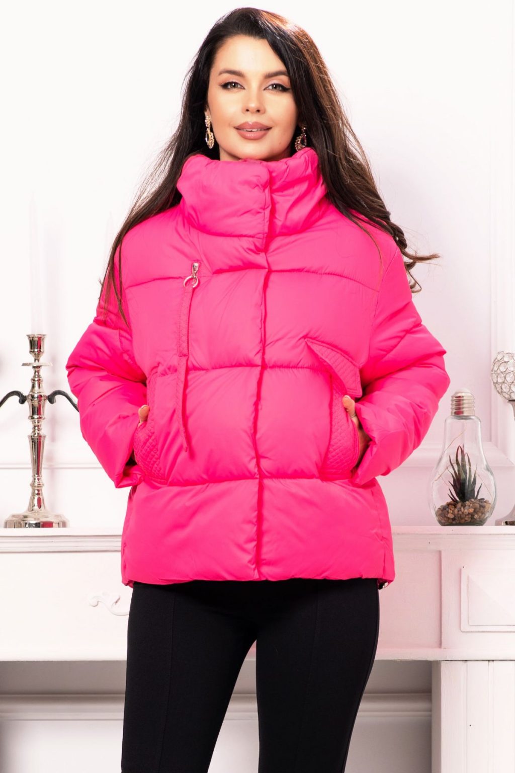 Geaca dama ciclame matlsata oversize cu guler maxi